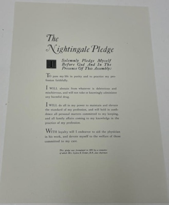 Document: The Nurses Pledge and the Nightingale Pledge; 1999; AR#17003 ...