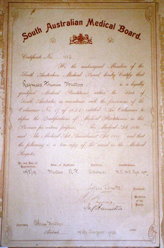 Document: South Australian Medical Board Certificate belonging to Sir ...