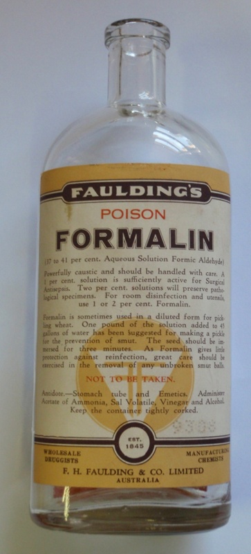 Chemicals: Faulding's Formalin Labeled Bottle; F H Faulding & Co Ltd ...