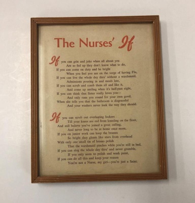 Nurse: Framed Poem titled "The Nurses' If"; AR#10658 | eHive