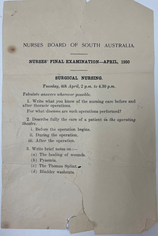 Document: Surgical Nursing Examination paper; 1950; AR#16508 | eHive