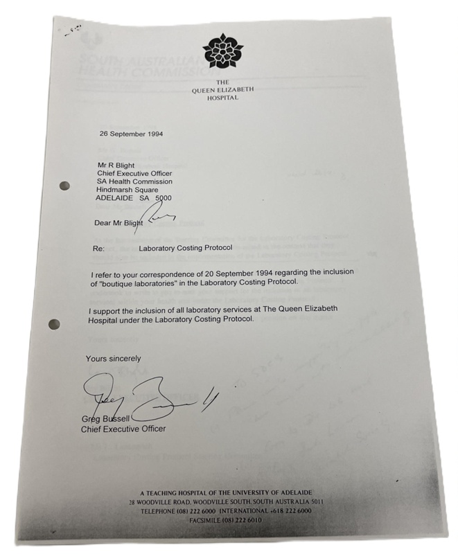Document: Letter relating to Laboratory Costing Protocol; 1994; AR ...