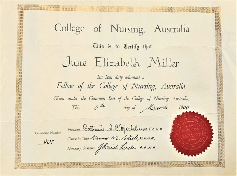 Document: Fellow of the College of Nursing Certificate belonging to ...