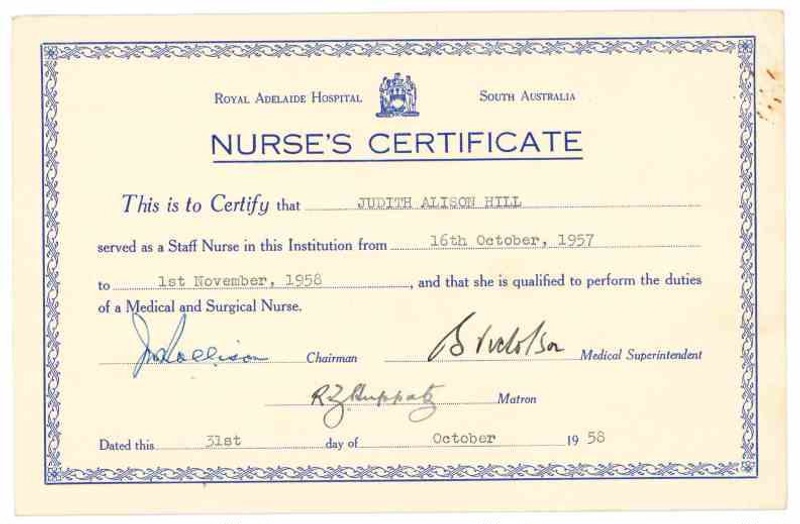 Document: Nurse's Certificate; 31/10/1958; AR#12713 | eHive