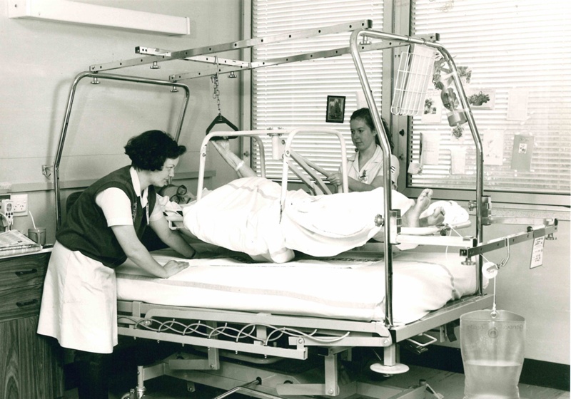 Nurse: Two Nurses Hydraulically Lifting a Patient; Ca 1980s-1990s; AR ...