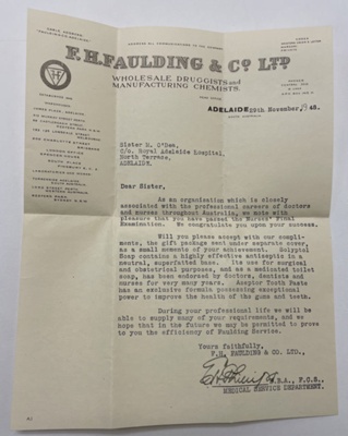 Document: Letter to Miss O’Dea from Faulding & Co.; 1948; AR#17232 | eHive