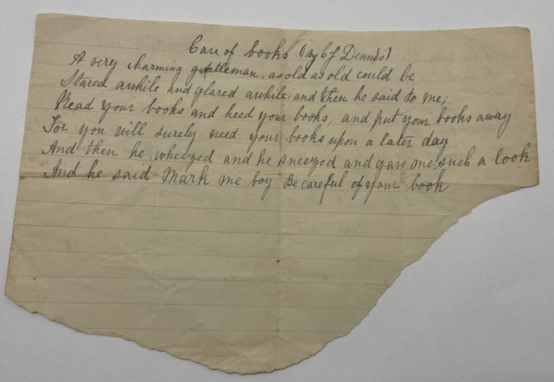 Document: Handwritten notes Care of Books (by CJ Dennis); AR#17237 | eHive