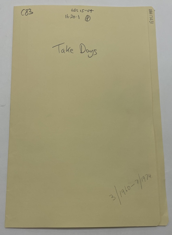 Documents: Take Days Folder 1; 1946-1974; AR#17431 | eHive