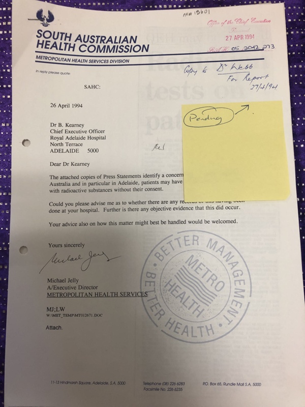 Document: Radioactive Substances testing; 1994; AR#15601 | eHive