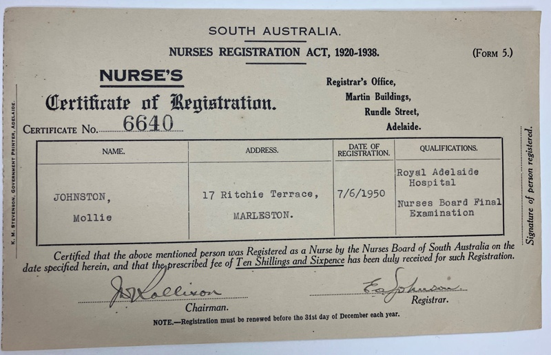 Document: Nursing Registration Certificate; 1950; AR#15996 | eHive