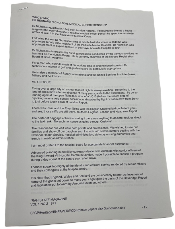 Document: Article - "Who's Who - Dr Bernard Nicholson"; 1971; AR#17712 ...