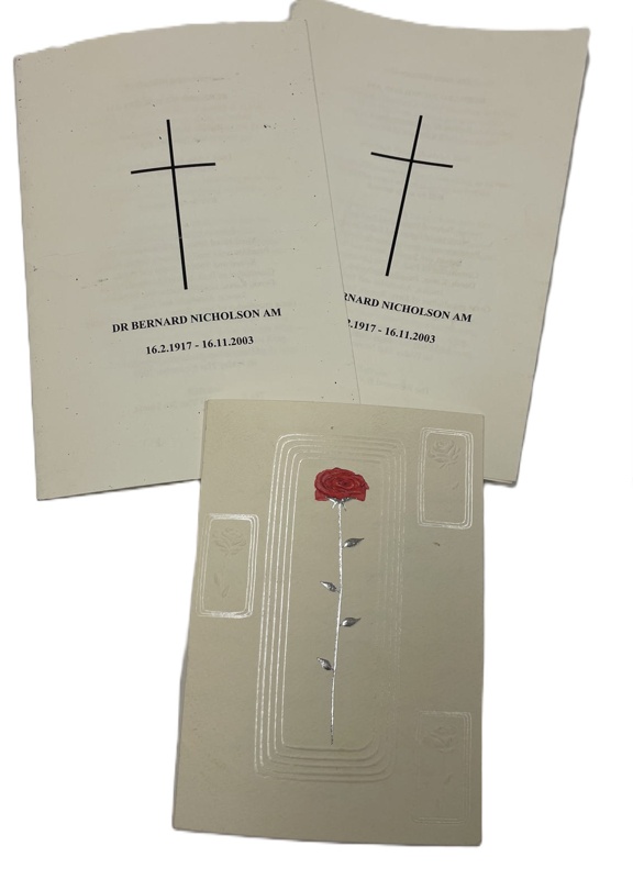 Documents: Order of Service for B Nicholson Funeral and Card from Naomi ...