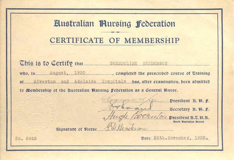 Document: Nursing Federation Certificate of Membership belonging to ...