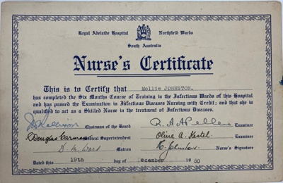 Document: Infectious Diseases Nursing Certificate; 1950; AR#15990 | eHive