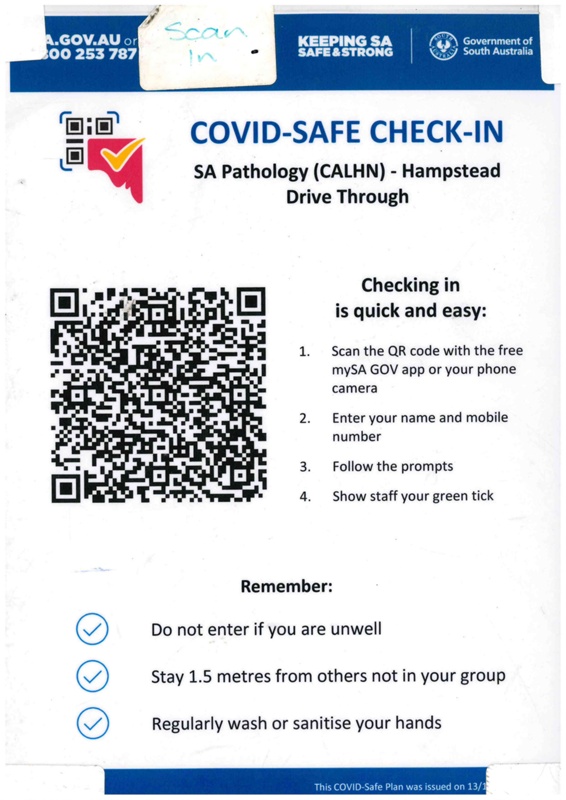 Signs: Covid-Safe Check-In; 02/12/2020 & 13/12/2020; AR#14010 | eHive