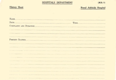 Document: Royal Adelaide Hospital Admission History Sheet ; 1956; AR ...