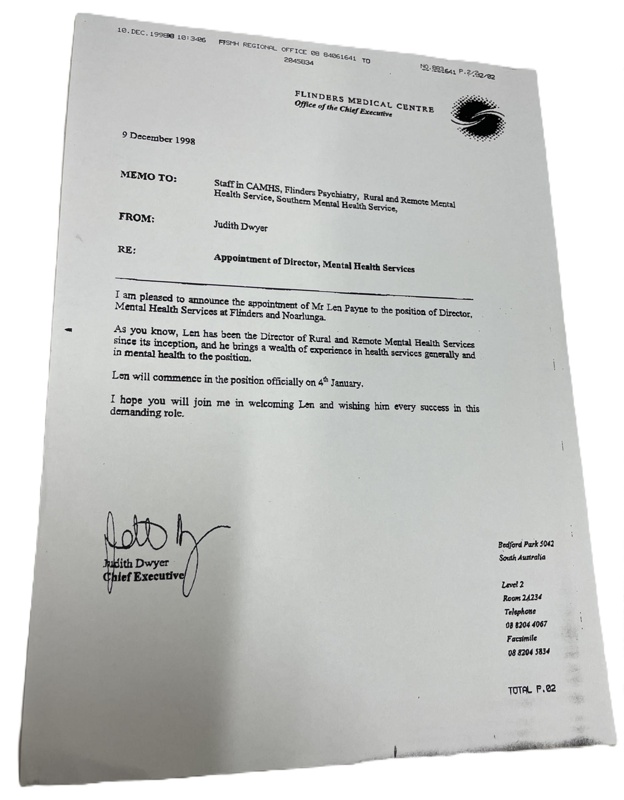 Document: Memo- Appointment of Director, Mental Health Services; 1998 ...