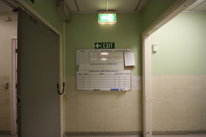 Interior: Signage for Mortuary Staff Assignments; 2013; AR#6832 | eHive