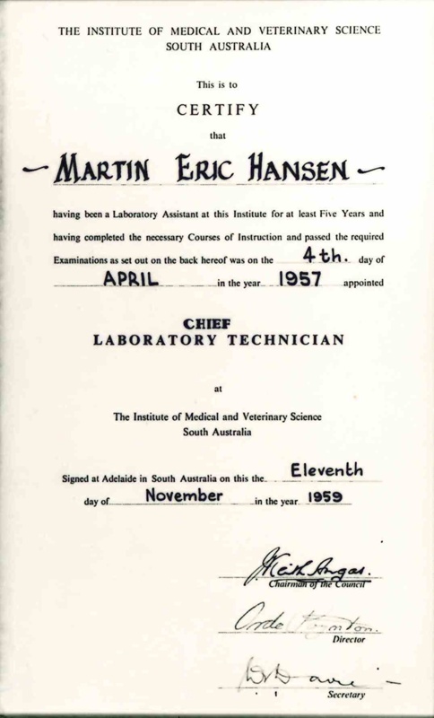 Document: Chief Laboratory Technician certificate for Martin Eric ...