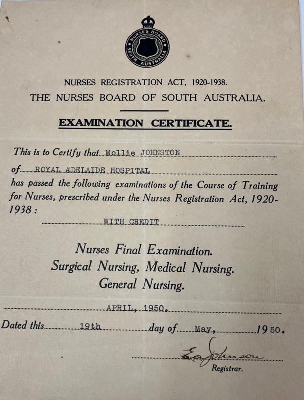 Document: Nursing Final Examination Certificate; 1950; AR#15989 | eHive