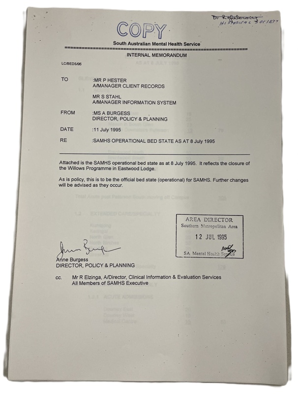 Document: SAMHS Operational Bed State; 1995; AR#17762 | eHive