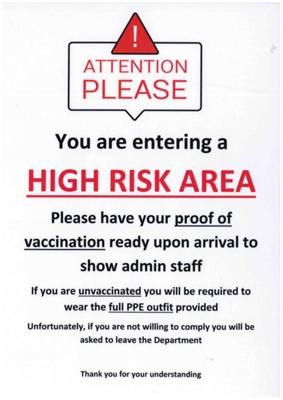 Poster: High Risk Area Warning; Royal Adelaide Hospital; Ca 2020-2022 ...