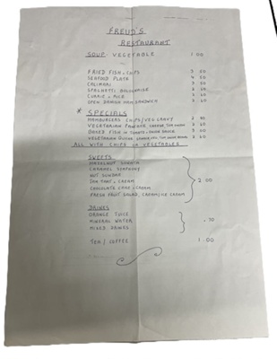 Document: Fraud's Restaurant Menu; Ca 1989; AR#18766 | eHive