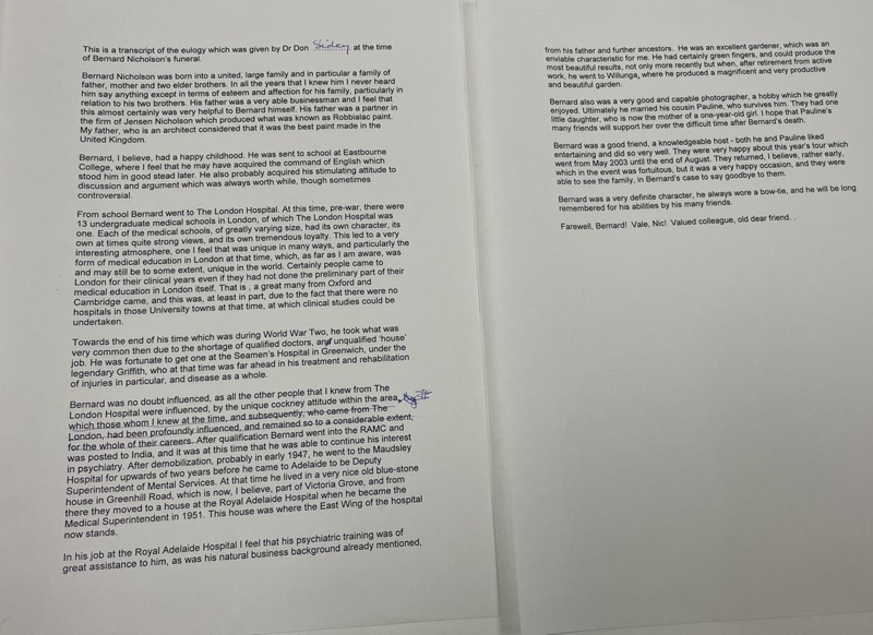 Document: Transcript of Eulogy given by Dr Don Sidey at the Funeral of ...