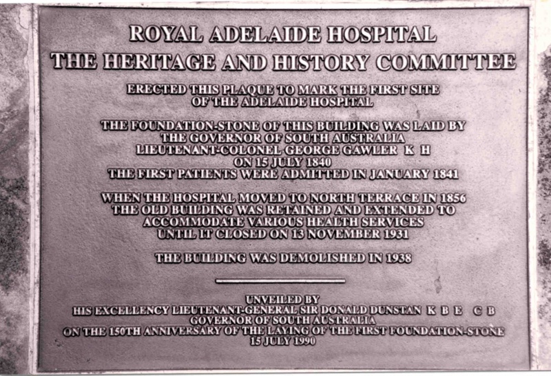 Exterior: Plaque marking the first Adelaide Hospital site; 1999; 1.140 ...