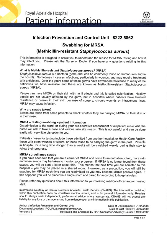 Document: Infection Prevention and Control Unit Brochure; 2008; AR#3514 ...