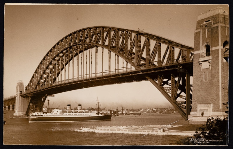 The 'Awatea' passing beneath the Sydney Harbour Bridge.; Unknown; 1936 ...