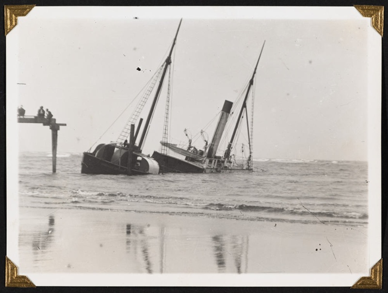 The wreck of the 'Charles Edward', 15 December 1908. Captain E. Graham ...