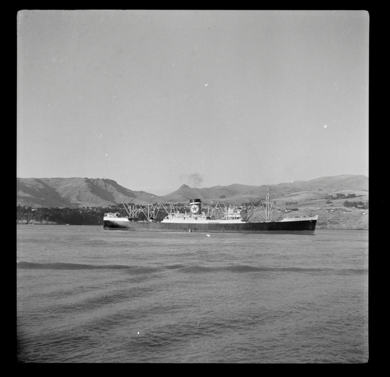 Unidentified Blue Star Line ship in Lyttelton Harbour.; Unknown; 1950 ...