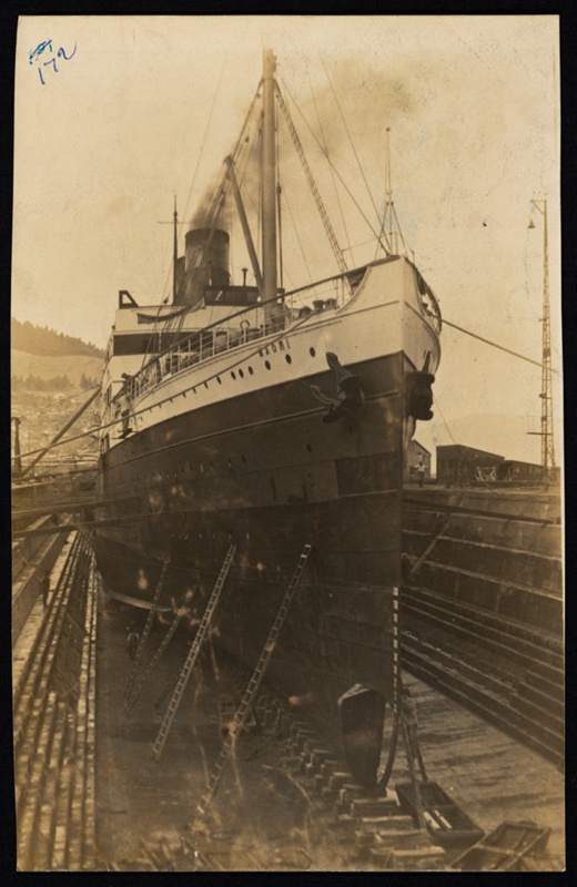The ferry S.S. 'Maori' in Lyttelton dry dock.; Unknown; 1900-1950; 9689 ...