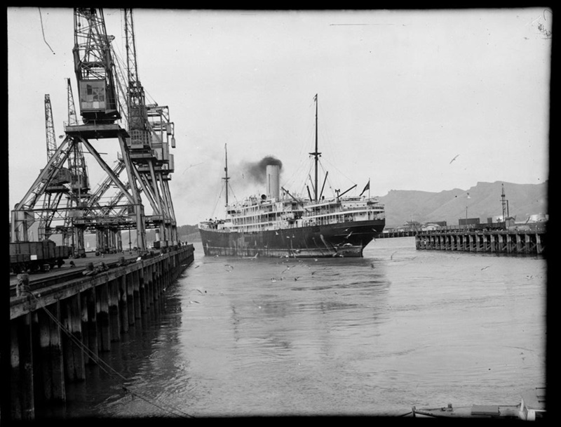 Ship coming into or leaving port, the Ruahine.; Unknown; 1900-1950 ...