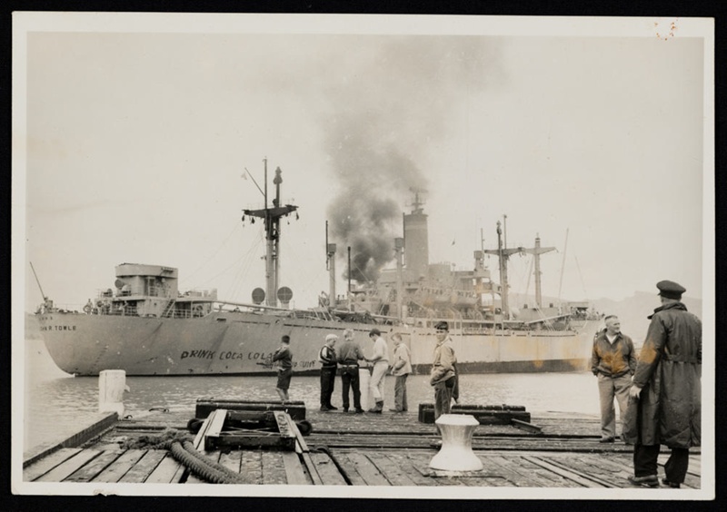The U.S.N.S. 'John. R. Towle' in Lyttelton Harbour. Painted on side to ...