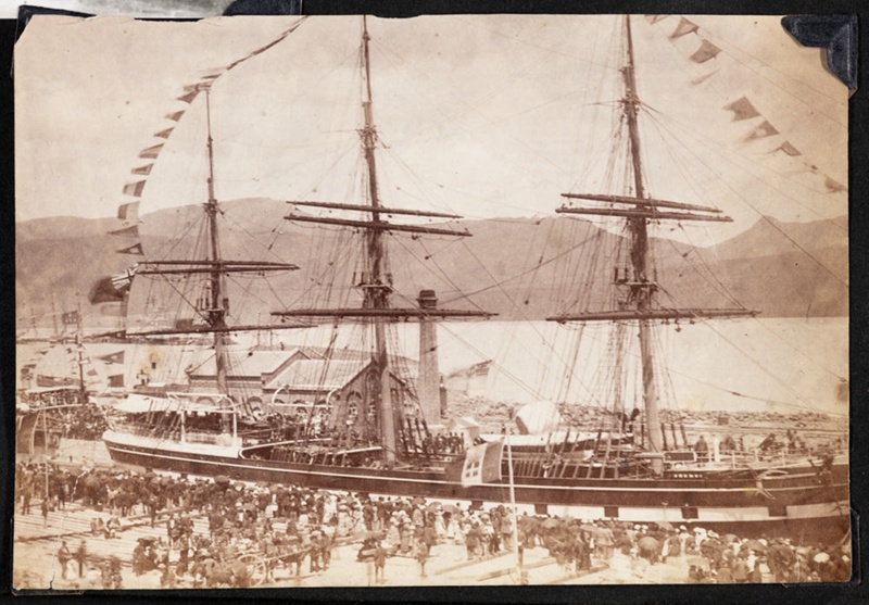The sailing ship "Hurunui" in dry dock in Lyttelton at its opening, 3 ...