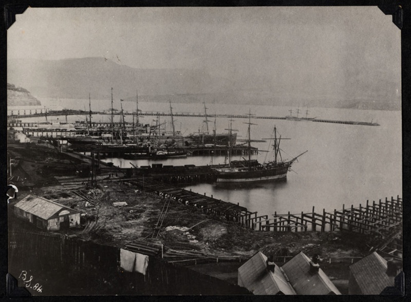 The Ocean Steamer wharf at Lyttelton under construction. The paddle ...