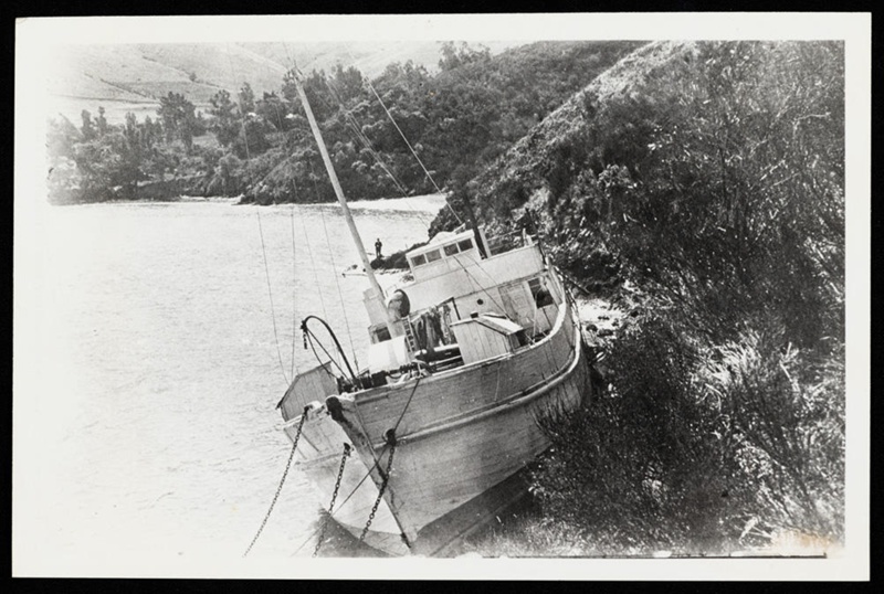The 'Wooton' at Sandy Bay after she ended up as the derelict house boat ...