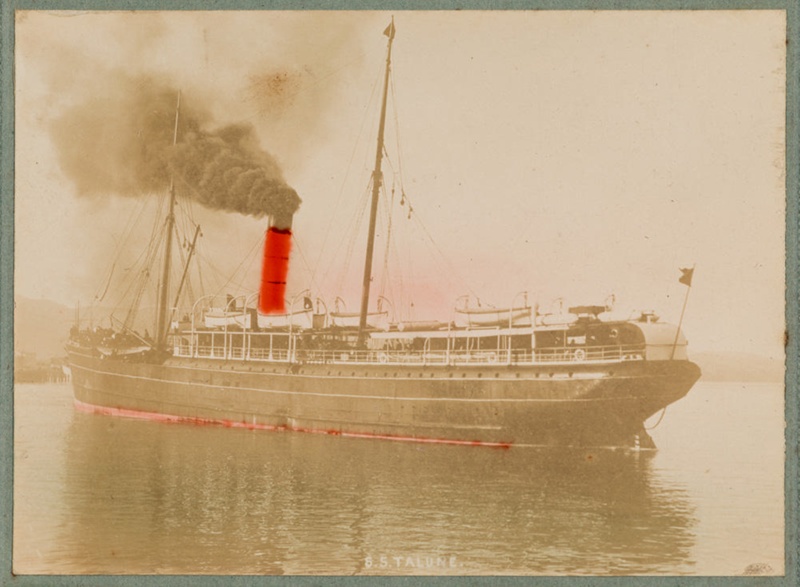 Hand coloured photo of the S.S. 'Talune' in harbour.; Unknown; 1890 ...