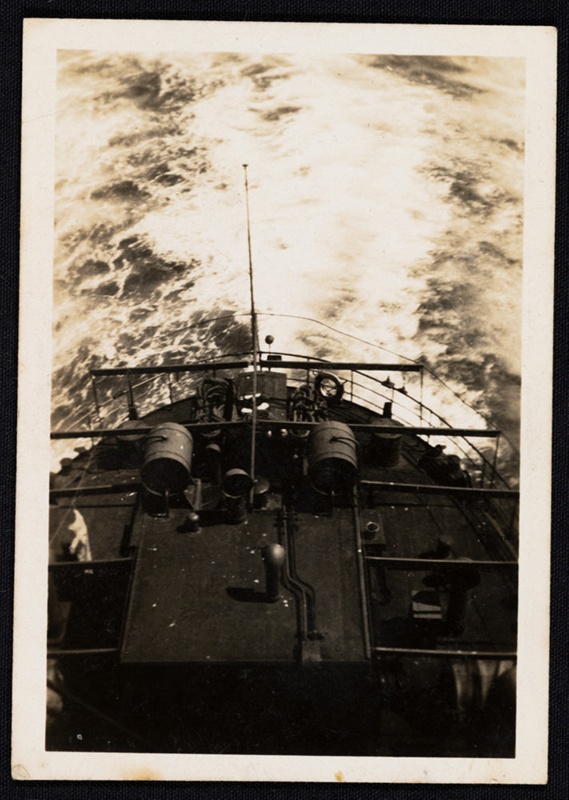 View of deck and wake of unidentified ship.; Unknown; 1900-1950; 9297.1 ...