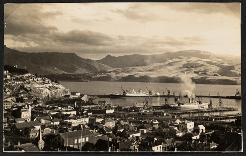 View of Lyttelton and Port showing the 'Rangitata' at Gladstone Pier ...