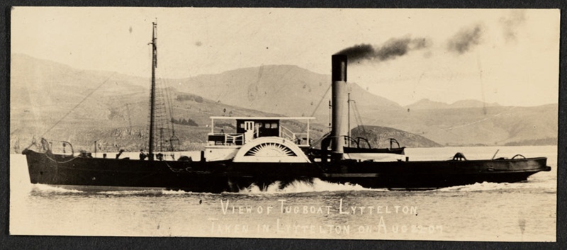 The paddle-wheel tug 'Lyttelton' in Lyttelton Port, 22 August 1907 ...