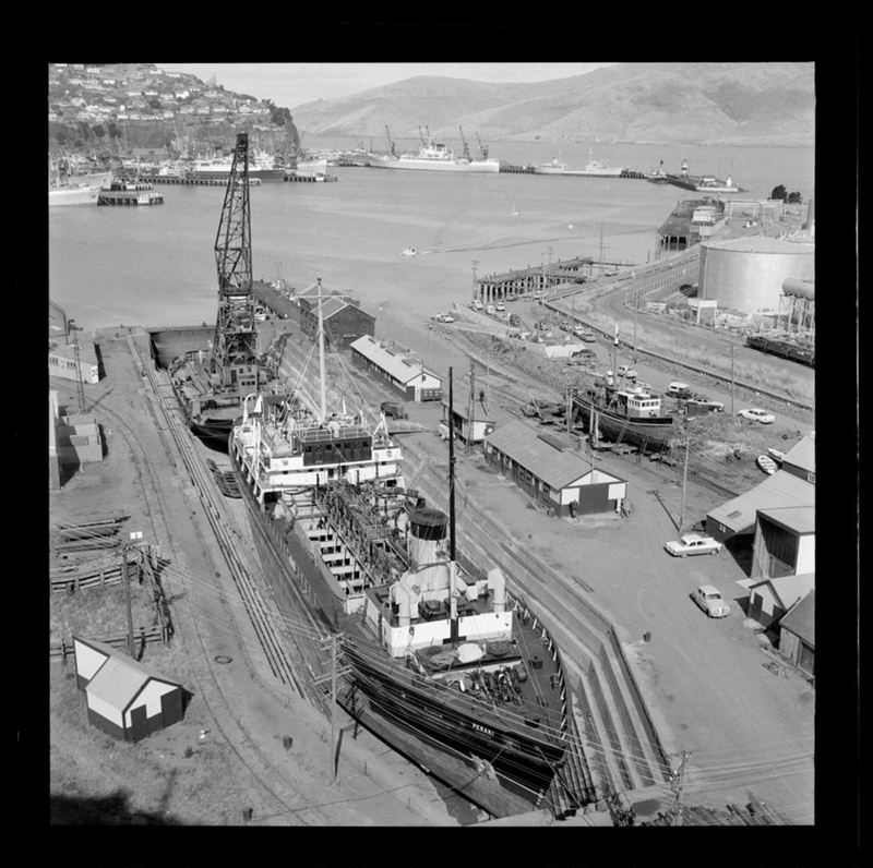 Two ships in dry dock at Lyttelton Port, Peraki and Rapaki 11/2/64 ...