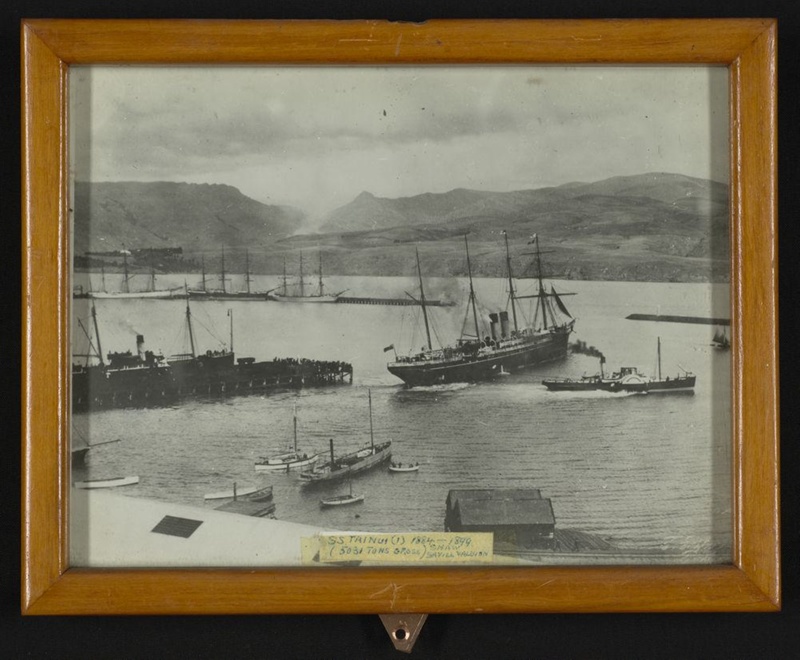 The S.S. 'Tainui I' leaving Lyttelton Port, 1884-1899. Glazed, wooden ...
