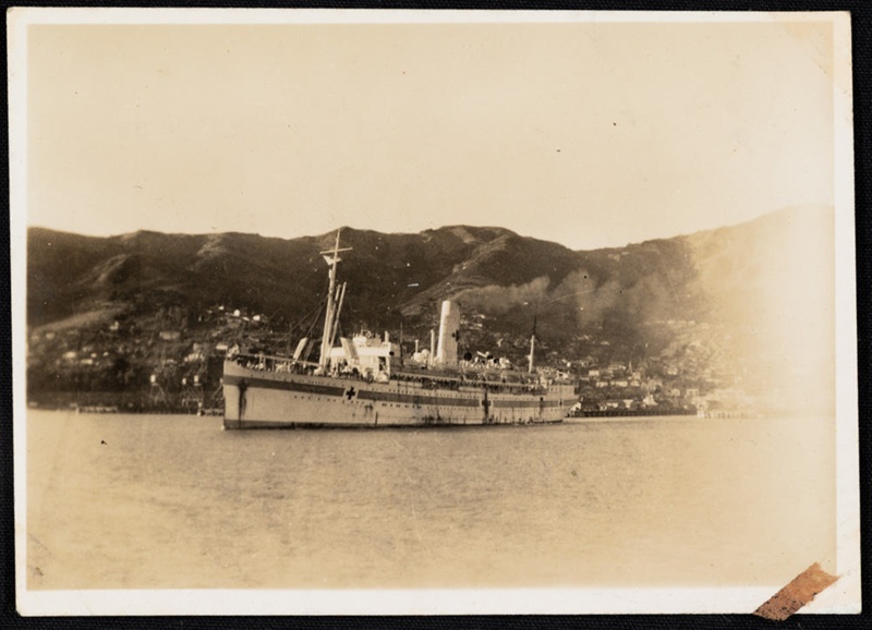 The hospital ship HMNZHS no 2 (formerly USSCo SS 'Marama') in Lyttelton ...