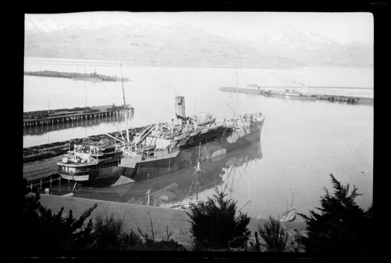 Ship in port with dazzle camouflage, the Ruahine.; Unknown; 1950-2000 ...