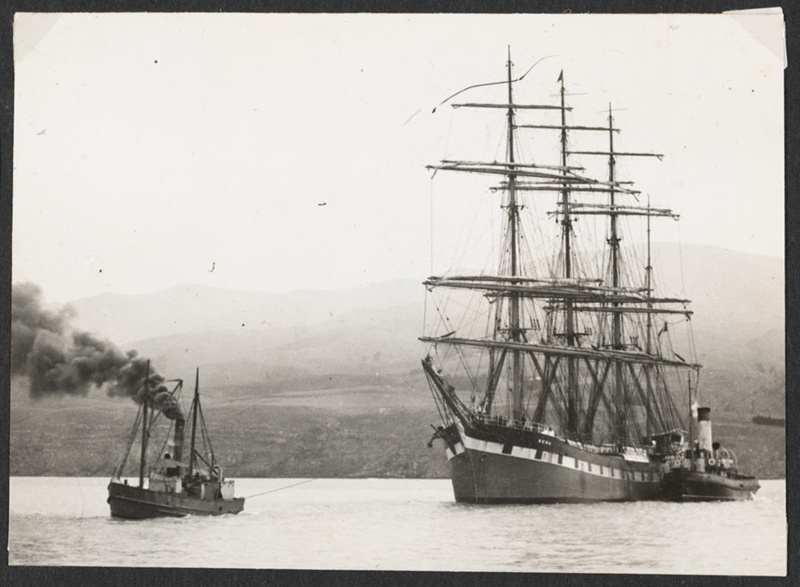 The sailing ship 'Rewa' in Lyttelton Harbour, 1921.; Unknown; 1921 ...