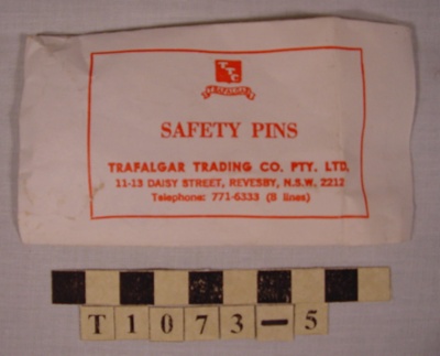 Packet of Safety Pins; Trafalgar Trading Co. Pty. Ltd.; T-1073-5 | eHive