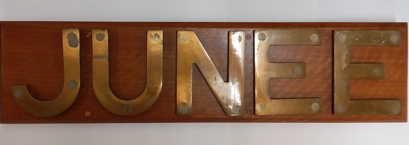 HMAS Junee name board.; Original fitting.; Circa 1944; NAVY-80098 | eHive